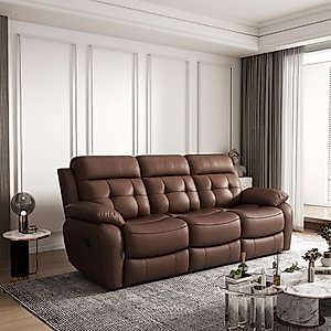 Morhome Power Reclining Sofa with Adjustable Headrest, Stainless Steel Cupholders, Drop Down Table,3-Seat Dual Leather Recliner Chair for Living Room