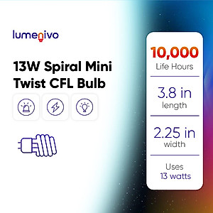 lumenivo CFL GU24 13 Watt 120V Bulb Replacement for Feit BPESL13T/GU24/2, BPESL13T/GU24 Soft White - Spiral Mini Twist CFL - for Ceiling Fans, Chandeliers, Table Lamps, Wall Sconces - 2 Pack