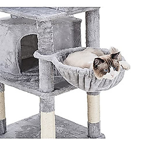 Hey-brother Cat Tree,Cat Tower,Cat Condo with Scratching Posts,Basket,2 Caves,2 Plush Perches,Activity Center with Removable Fur Ball Sticks,Light Grey MPJ027W