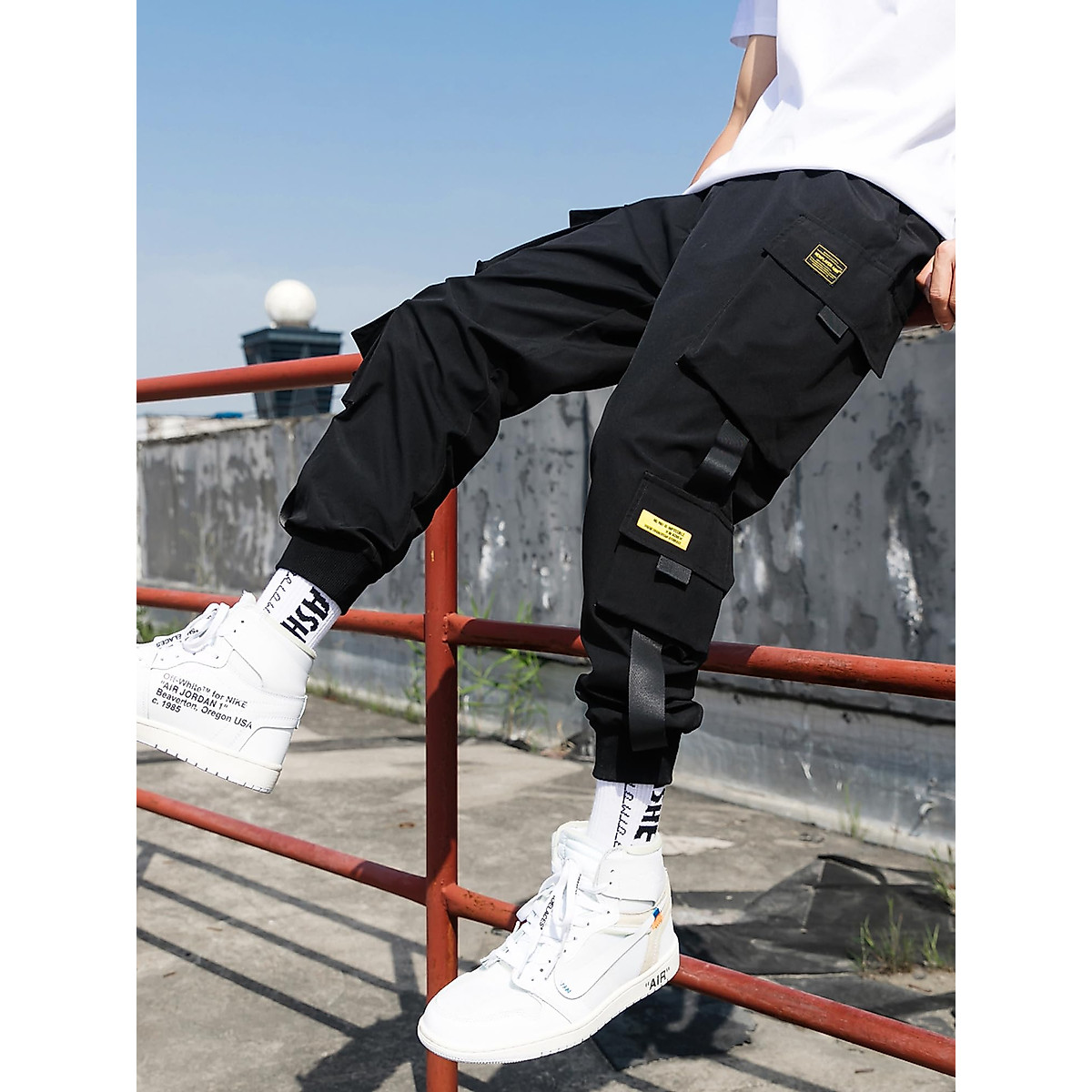 Ambcol Men's Jogger Pants Punk Cargo Baggy Techwear Streetwear Hip Hop Women Unisex Sports Casual Pants Black-09 Large