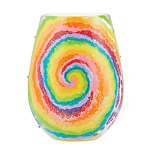Enesco Designs by Lolita Tie Dye Hand-Painted Artisan Stemless Wine Glass, 20 Ounce, Multicolor