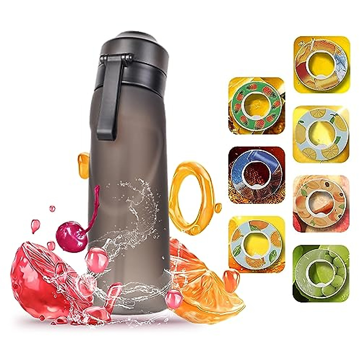 GoldenPlayer Air Water Bottle, With 7 Flavor Pods, BPA-free, 0 Sugar, 0 Calories, 650ML, Scented Water Bottle, Sports Water Bottle, Portable Water Bottle with Straw(Old Frosted Black)