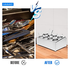 CeRaBuRET Commercial 8-Hole Stainless Steel Cylinder Flatware Silverware Utensil Holder Organizer Restaurant Silverware Organizer Countertop Cylinder Holder For Restaurants, Catering