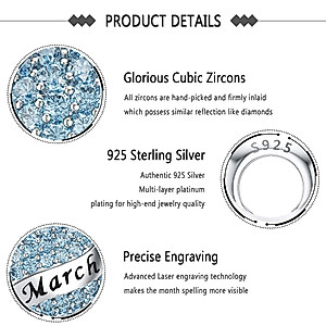 March Birthstone Charms for Pandora Charms Bracelet Sterling Silver Heart Bead Happy Birthday Charms for Bracelets Necklace