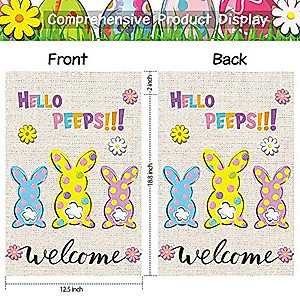 Tatuo 2 Pieces Happy Easter Bunny Gnome Garden Flag Double Sided Easter Bunny Vertical Burlap House Flags Spring Yard Outdoor Decoration Supplies, 18 x 12 Inch