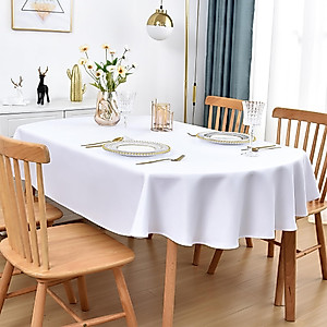 Nacuci Oval Tablecloth 60x102 Inch Polyester Fabric Table Cloth Solid White Heavy Duty Table Cover Washable for Dinning Kitchen Home Party