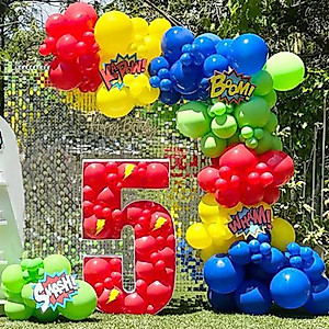 Red Yellow Blue Green Balloons Garland Arch Kit 4sizes, 112pcs Rainbow Supplies for Kids and Boys' Baby ShowerTheme Birthday Decorations