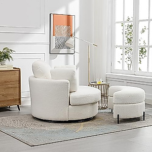 Oversized Swivel Accent Barrel Chair with Storage Bench Large Ottoman+4 Pillows,Comfy Upholstered 360 Recliner Sofa Club Chaise Leisure Round Loveseat Lounge Armchair for Living Room/Hotel/Nursery