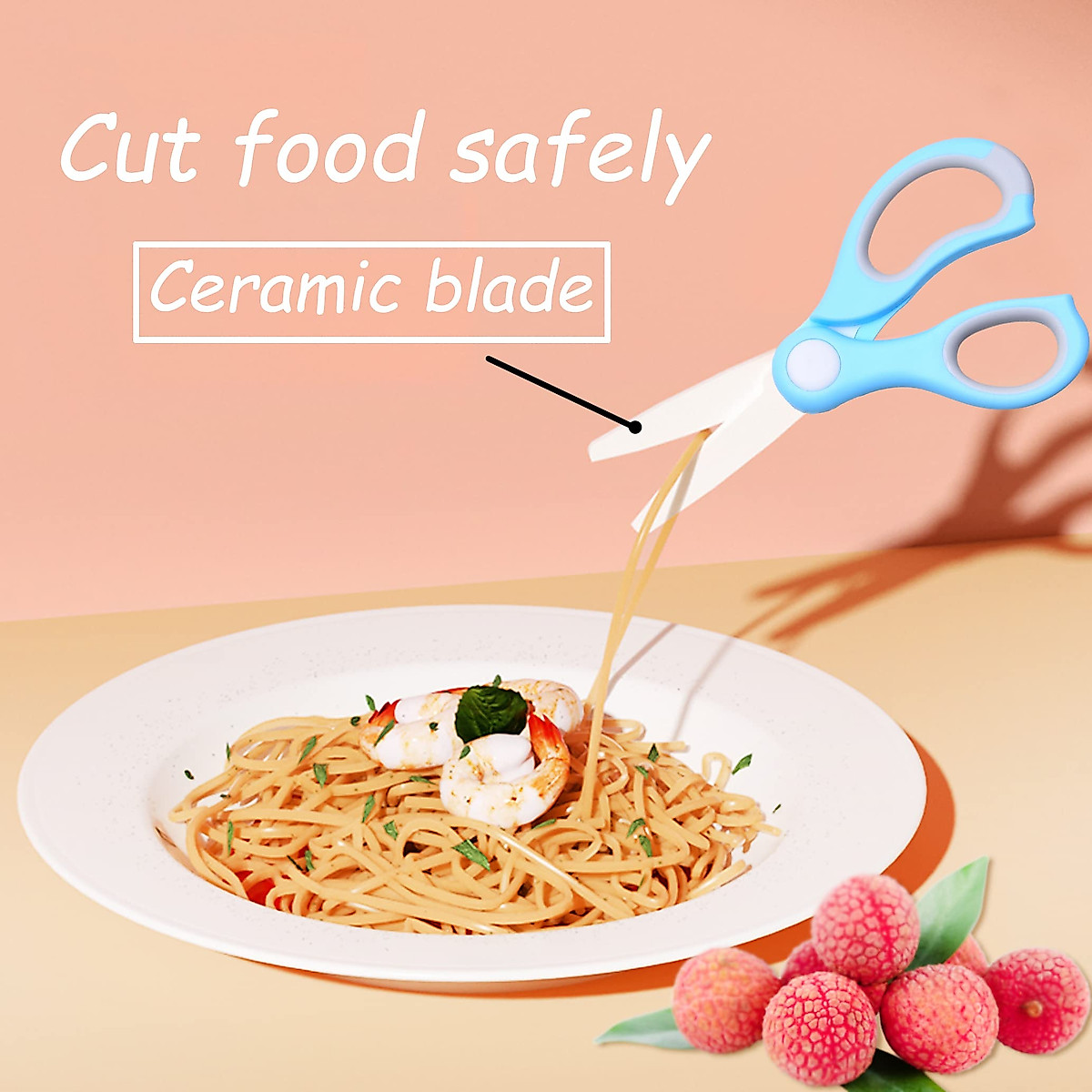 Kare & Kind Ceramic Baby Food Scissors - Blue - With Dust Cover and Storage Case - Cut Baby Food Easily - Ideal for Noodles, Meat, Chicken, Veggies and Fruits (Blue - 1 Pack)