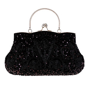 Gionforsy 1920s Flapper Handbag Evening Clutch Bag for Wedding Cocktail Dance Party Roaring 20s Gastby Beaded Bag (Style2-Black)