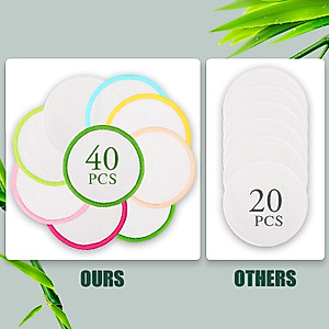 XSEINO Reusable Makeup Remover Pads(40 Pack) with Washable Natural Bamboo Fiber Material,Natural Bamboo Cotton Pad,for All Skin Types