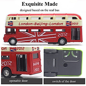 OTONOPI Bus Toys Pull Back School Bus Double Decker London Vehicles City Sightseeing Tour Bus Die Cast Metal Toy Cars Friction Powered Play Vehicle Toy Set for Kids 4 Pack
