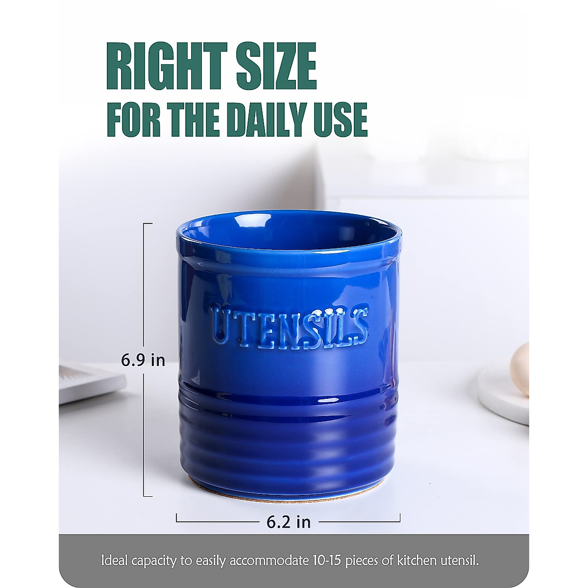 Kitchen Utensil Holder, Lareina Utensil Caddy for Countertop & Ceramic Batter Bowl With Handle and Pour Spout