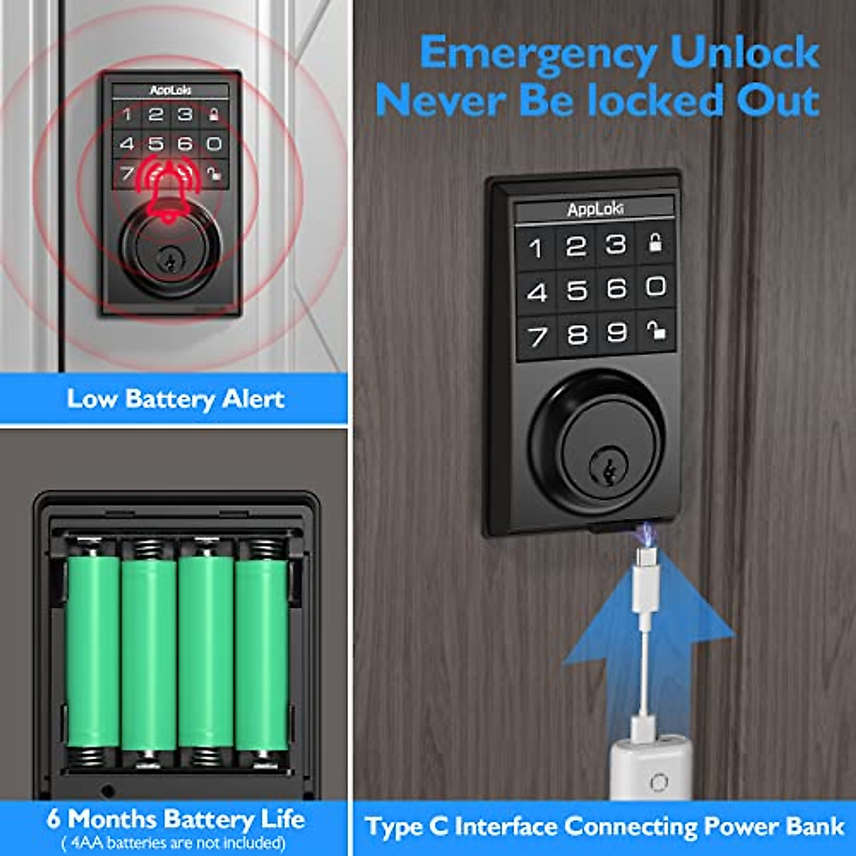 AppLoki Smart Lock, Electronic Keypad Deadbolt Lock, Keyless Entry Door Lock with Auto-Lock, 100 User Codes, Anti-Peeping Password, Easy to Install and Program, Keypad Door Lock for Home Bedroom
