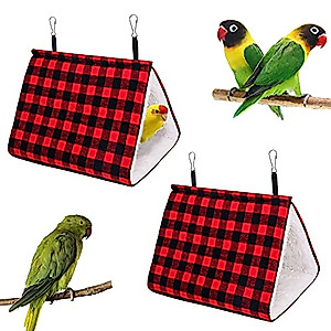 Wehhbtye 2PCS Winter Warm Bird Hanging Hammock House-Buffalo Plaid Bird Nest Snuggle Shed Hut,Plush Fluffy Finch Cage for Hamster Budgies Parakeet Cockatiel Cockatoo Lovebird Parrot Pouch Hut Hideaway