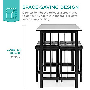 Best Choice Products 3-Piece Counter Height Dining Table Furniture Set for Kitchen, Bar, Bonus Room w/ 2 Faux Leather Backless Stools, Compact, Space-Saving Design - Black