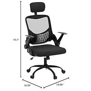 Furmax High Back Office Chair Height Adjustable Desk Chair Mesh Ergonomic Computer Chair Comfortable Headrest and Lumbar Support Padded Flip-up Armrests Swivel Task Chair (Black)