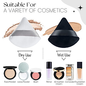 MOTZU 6 Pieces Powder Puff for Face Powder, Triangle Makeup Puff, Cotton Velour Triangle Face Puffs for Setting, Contouring, Under Eyes, and Corners, 2.76-inch Normal Size, with Strap, Beauty Tool