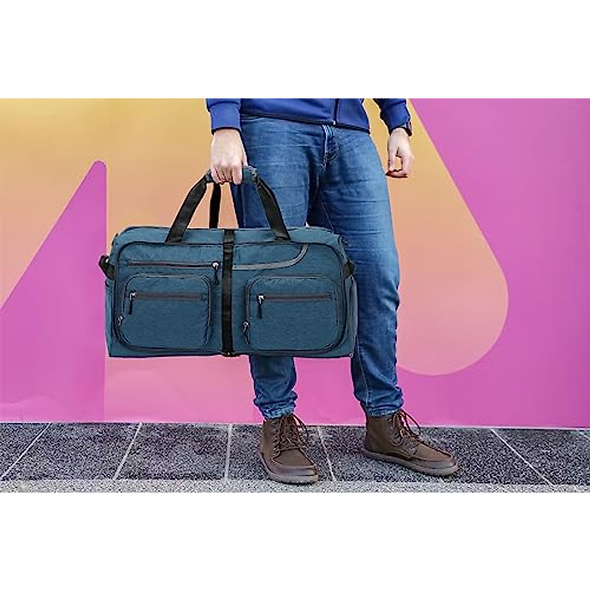 Travel Duffel Bag, 65L Foldable Travel Duffle Bag with Shoes Compartment and wet pocket, Waterproof & Tear Resistant (A4-Dark blue, 65L)