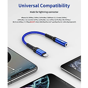 JSAUX Lightning to 3.5mm Adapter, iPhone Headphone Adapter [Apple MFi Certified] iPhone Aux Adapter Compatible with iPhone 14/14 Pro Max/13/13 Pro Max/12/12 Pro Max/11/11 Pro Max/SE/X/XR/XS/8-Blue