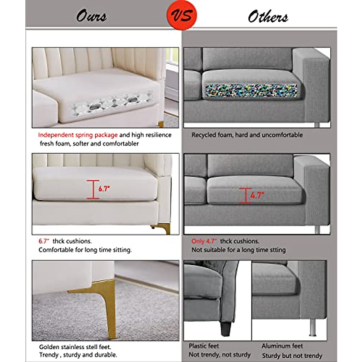 WIN FORCE 70" Beige White Velvet Loveseat Sofa Couch for Living Room, Cream Mid Century Modern loveseats for Small Space, 3 Seater Upholstered Small Sofa Love Seats Furniture for Bedroom, Apartment