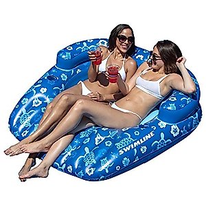 Swimline Tropical Double Lounger Pool Float, Blue, 58"/50"/18"