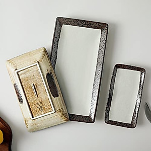 Stone Lain Lucy Porcelain 3-Piece Rectangle Serving Plate Set, Beige