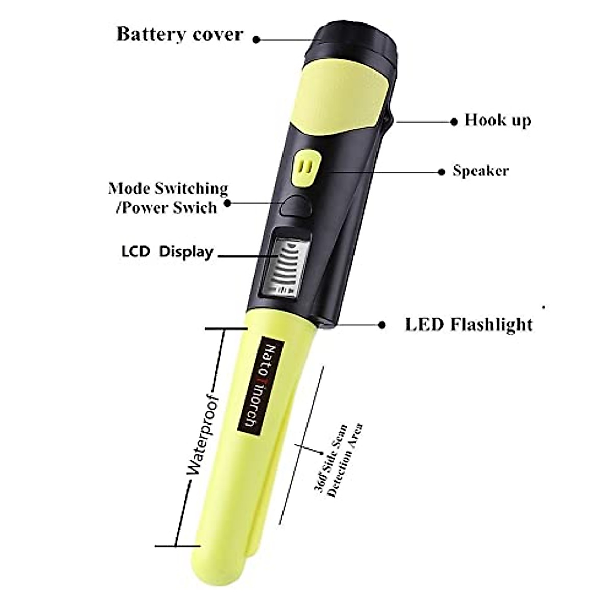 Metal Detector Pinpointer Waterproof,LCD Display with High Sensitivity,360° Scanning,Sound/Vibration Indication（Three Mode） Holster/Hanging Wire
