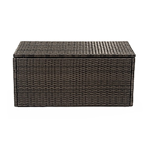 D&F Design Jackson Indoor & Outdoor PE Wicker Coffee Table with Storage, Patio Resin Rattan for Furniture Covers, Pillow, Toys and Gardening Tools Grey (Brownish Grey)