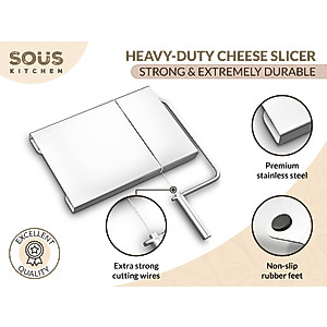 Sous Kitchen Cheese Slicers For Block Cheese - Cheese Cutter With Wire For Precise Cutting Experience - Foldable Wire Cheese Slicer - Rust Proof Cheese Slicer Wire - Dishwasher Safe Wire Cheese Cutter