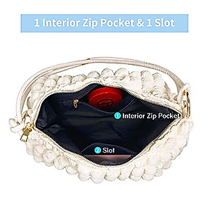 TANJUR Soft Cloth Bag Shoulder Cloud Bag Large Clutch Shoulder Tote HandBag with Zipper Closure for Women (White)