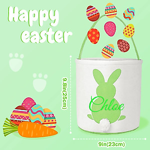 Amidaky Personalized Easter Bunny Basket for Kids Easter Canvas Basket with Handle Egg Bunny Bucket Green