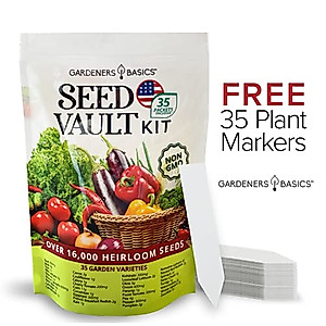 Survival Vegetable Seeds Garden Kit Over 16,000 Seeds Non-GMO and Heirloom, Great for Emergency Bugout Survival Gear 35 Varieties Seeds for Planting Vegetables 35 Plant Markers Gardeners Basics