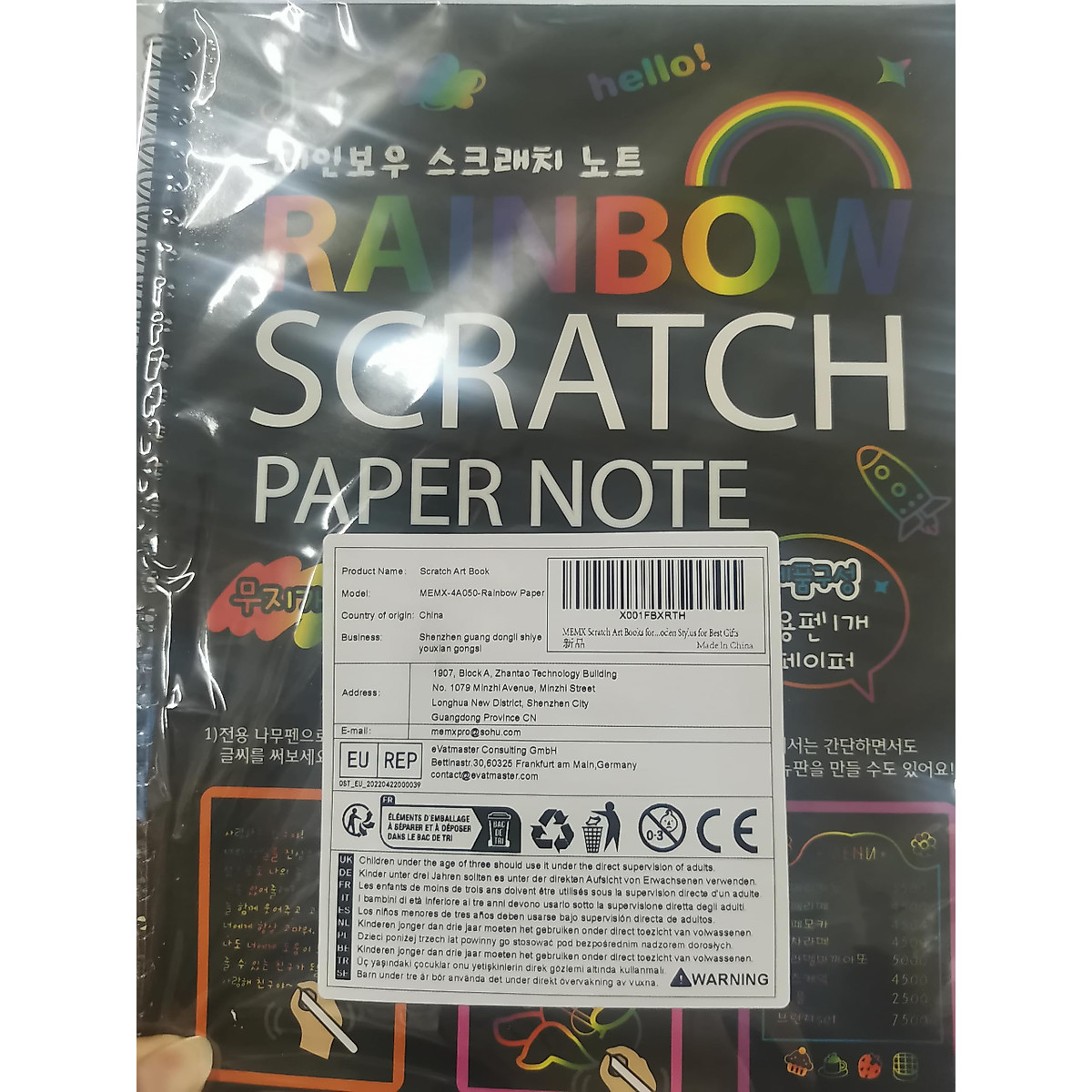 MEMX Scratch Art Books for Kids, 2 Pack Rainbow Magic Scratch Paper Black Scratch it Off Art Crafts Notes Boards Sheet with 2 Wooden Stylus for Best Gifts