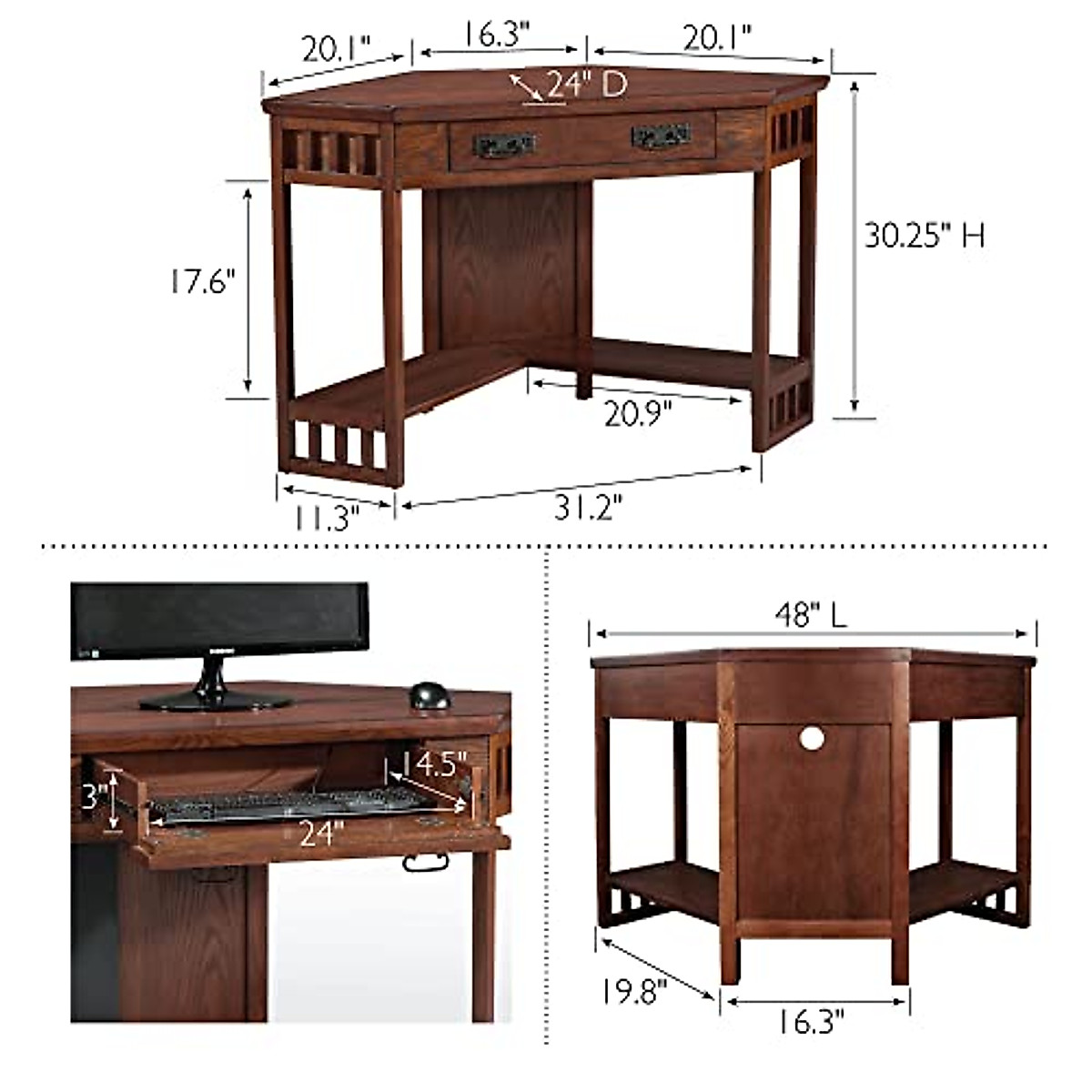 Leick Home SINCE 1910 Corner Computer and Writing Desk, Mission Oak Finish
