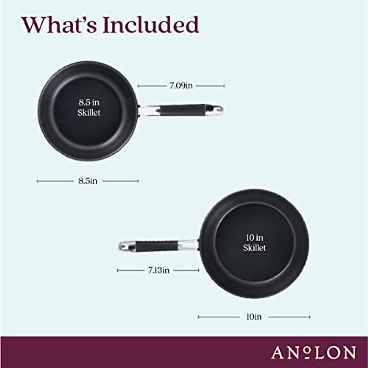 Anolon Smart Stack Hard Anodized Nonstick Frying Pan Set / Skillet Set - 8.5 Inch and 10 Inch, Black