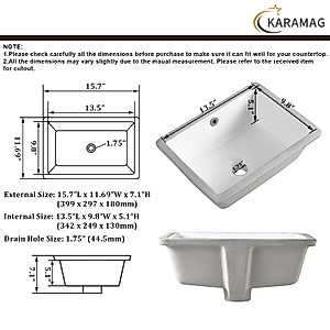 16 Inch Undermount Bathroom Sink Small Rectangle Undermount Sink White Ceramic Under Counter Bathroom Sink with Overflow (15.70"x11.69")