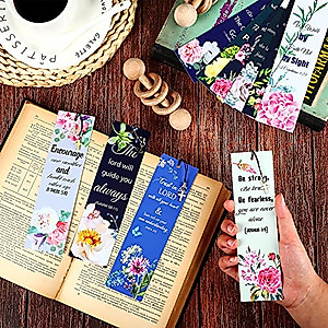 20 Pieces Bible Verses Inspirational Scripture Bookmark Motivational Positive Page Marker with Cross Pendants for Church Supplies, Schools and Ministries (Flower Style)