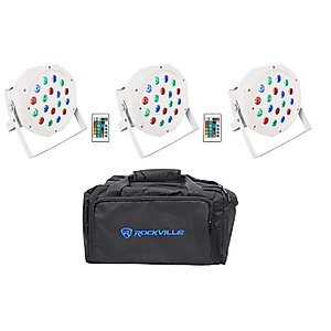 (3) Rockville BATTERY PAR 50 White Rechargeable LED DMX DJ Wash Up-Lights+Bag
