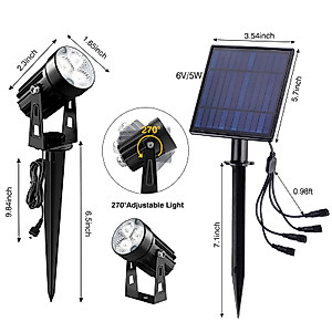 T-SUN Solar Landscape Spotlights Outdoor, Solar Powered Garden Spot Lights IP65 Waterproof Auto ON/Off Wall Lights for Lawn, Patio,Pool Area,Yard (6000K) (4 in-1)