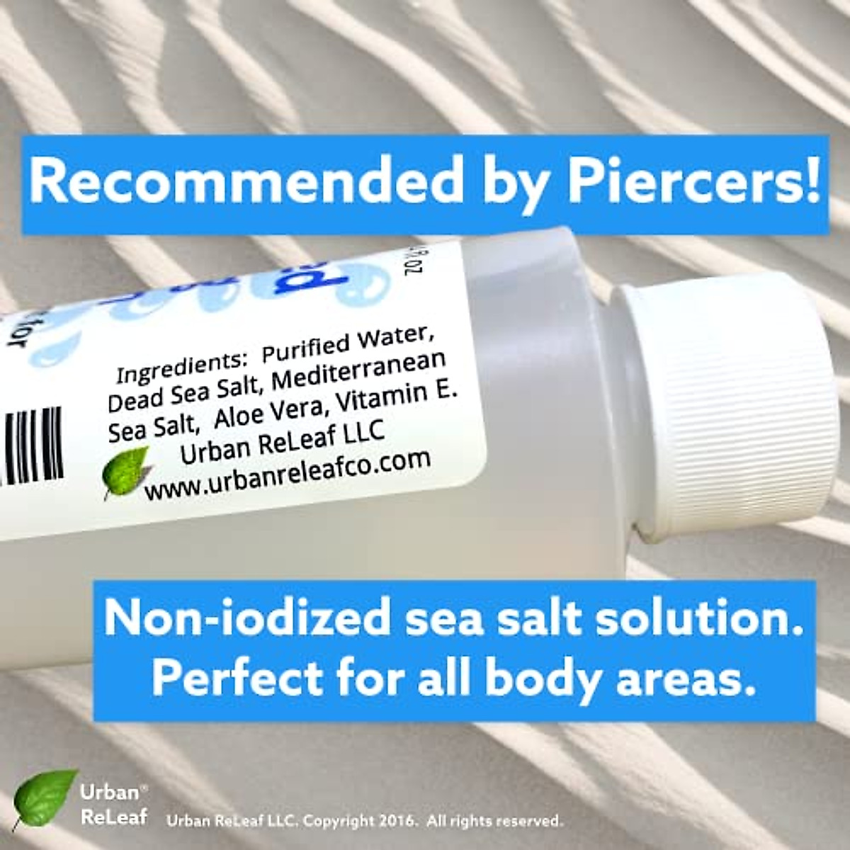 Urban ReLeaf Unscented Piercing Solution ! Non-Iodized Sea Salt Healing Soak. Lip, Tongue, Septum, Dimple, Mouth. NO Scent. Ready to use. Made Fresh in USA.