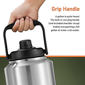 Rangland Insulated 1 Gallon Water Bottle with Sleeve - Stainless Steel Wide Mouth Growler with Tactical Carrying Bag - Insulation for Hot/Cold Drinks (128oz)