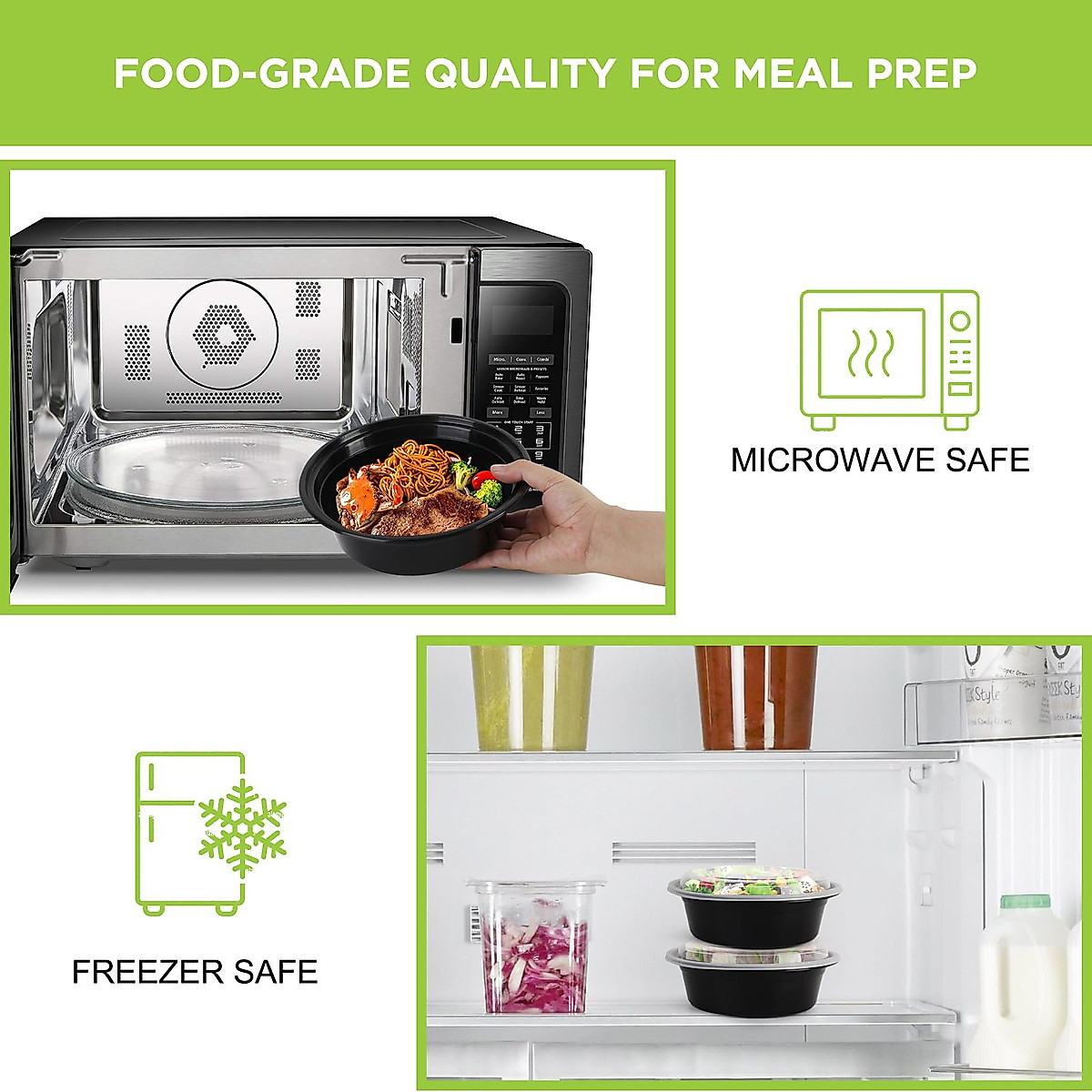 WGCC Meal Prep Containers with Lids - 50Pack 32OZ Meal Prep Bowls, Disposable Food Prep Containers, Round To Go Containers with Lids, BPA-Free, Freezer & Dishwasher Safe