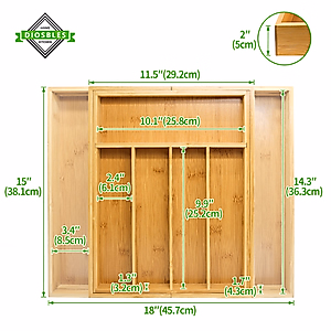 Diosbles Kitchen Bamboo Drawer Utensil Organizer Expandable Silverware Drawer Organizer and Cutlery Tray