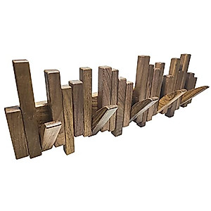 DESAINOPH® Wooden Coat Rack Wall Mounted Sticks Multi Rack Solid Handmade Natural Walnut Wood Artwork with 5 Flip-Down Unique Modern Hooks for Coats Bag Hat Umbrella