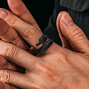 Bestyle Stainless Steel Black Feather Wrap Ring Guardian Wings Rings Stainelss Steel Band Rings Love Statement Jewelry Gifts for Women Men,Size 10