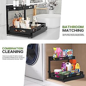 Slow Slog Under Sink Organizers and Storage, 2-Tier Sliding Under Sink Organizer, Under Cabinet Storage, Multi-Purpose Slide Out Sink Shelf, Under the Sink Organizer for Bathroom, Kitchen (Black)