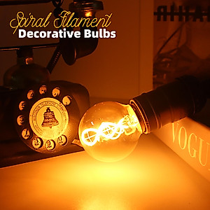 Genixgreen Dimmable E26 Amber LED Bulb Small Edison Light Bulb 25 Watt Equal 3W,G16.5/G50 Antique Globe Spiral Filament Bulb for Vanity Outdoor Light Strings,Soft White 2200K,180LM,2 Pack