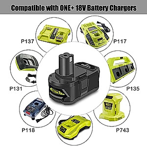 Lizone 6.5Ah P193 PBP005 18V Lithium Battery Replacement for Ryobi 18V Battery Lithium Ion 4.0Ah P108 P192 P129 P197 PBP2005 PBP004 6.0Ah P193 18V ONE+ Battery Compatible with Ryobi 18V ONE+ Tools