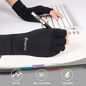 HENOTIC 2 Pairs Copper Arthritis Gloves for Women Men, Fingerless Breathable & Moisture Wicking Arthritis Compression Gloves for Relieving Carpal Tunnel Aches, Rheumatoid Pains, Joint Swell